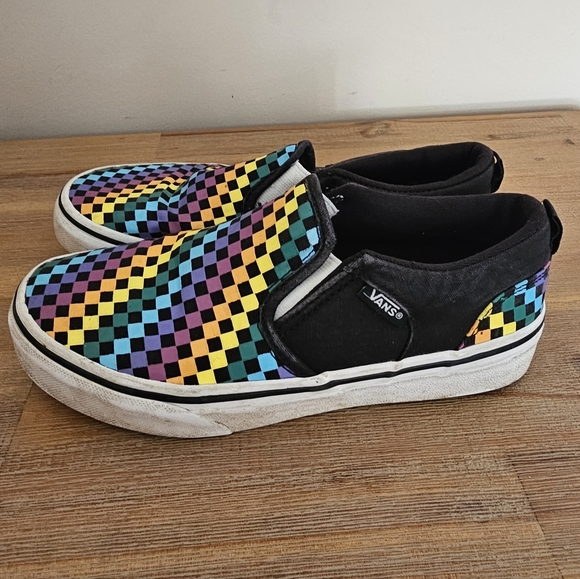 Vans | Shoes | Vans Classic Canvas Girls Colorful Checkered Slipons ...